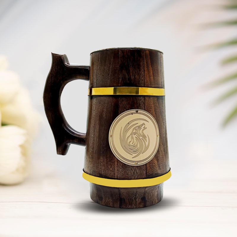 Big Wooden Mug With Wolf Logo - The Unique Mugs